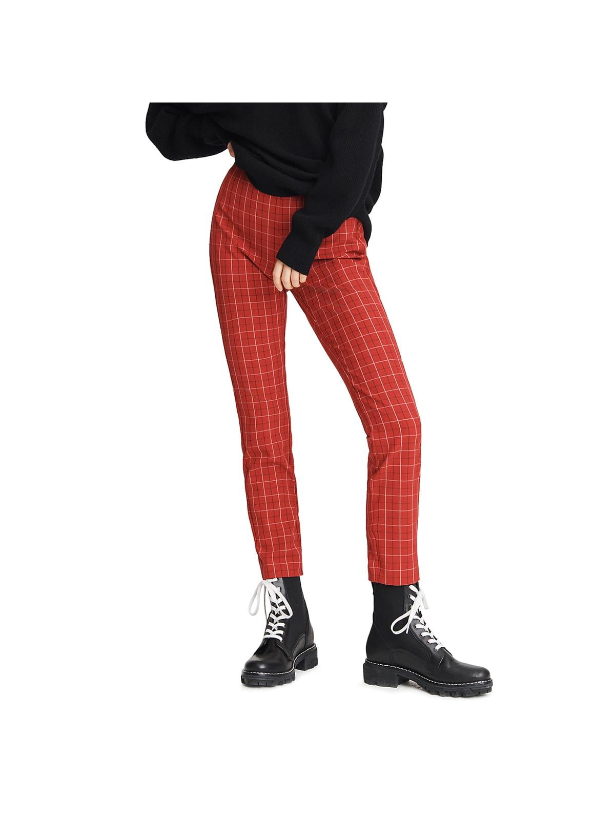 Rag & Bone Womens Simone High Rise Plaid Pants Red 12 - Walmart.com
