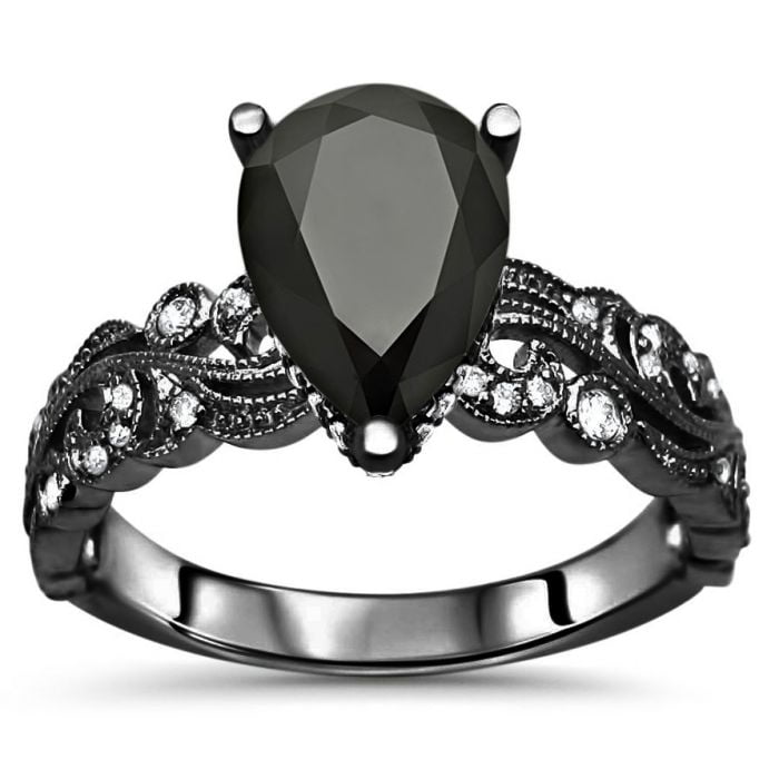 Rag Jewels 2.20Ct Pear Cut Black Diamond Engagement Wedding Band Ring ...