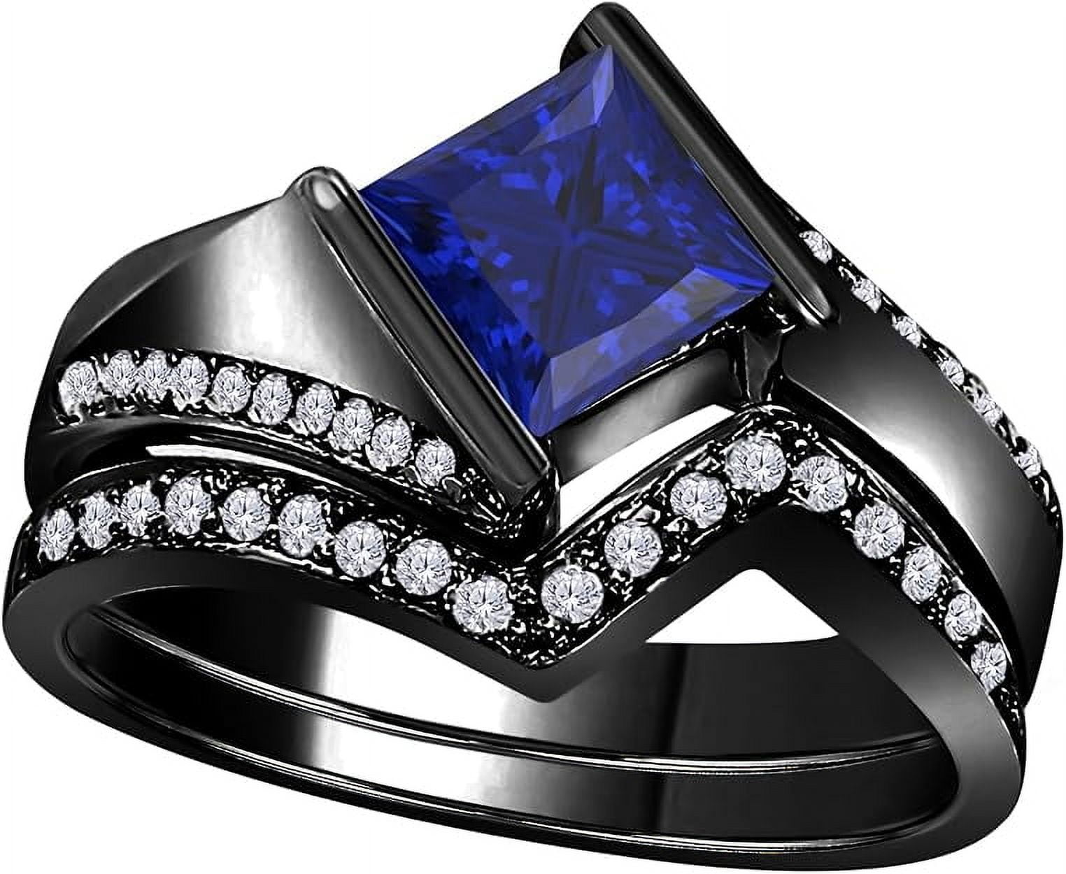 Rag Jewels 925 Sterling Silver 2.00 Ct Princess Cut Blue Sapphire Engagement Wedding ...