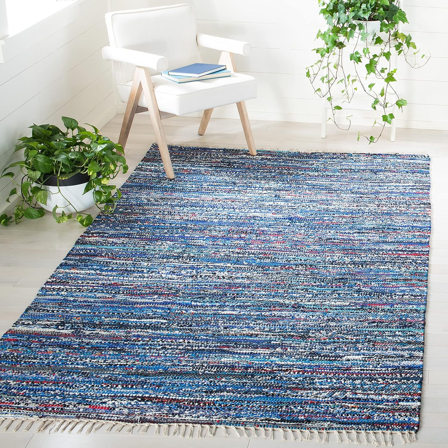 Rag Rug Collection Accent Rug - 3' x 5', Blue & Multi, Handmade Boho ...