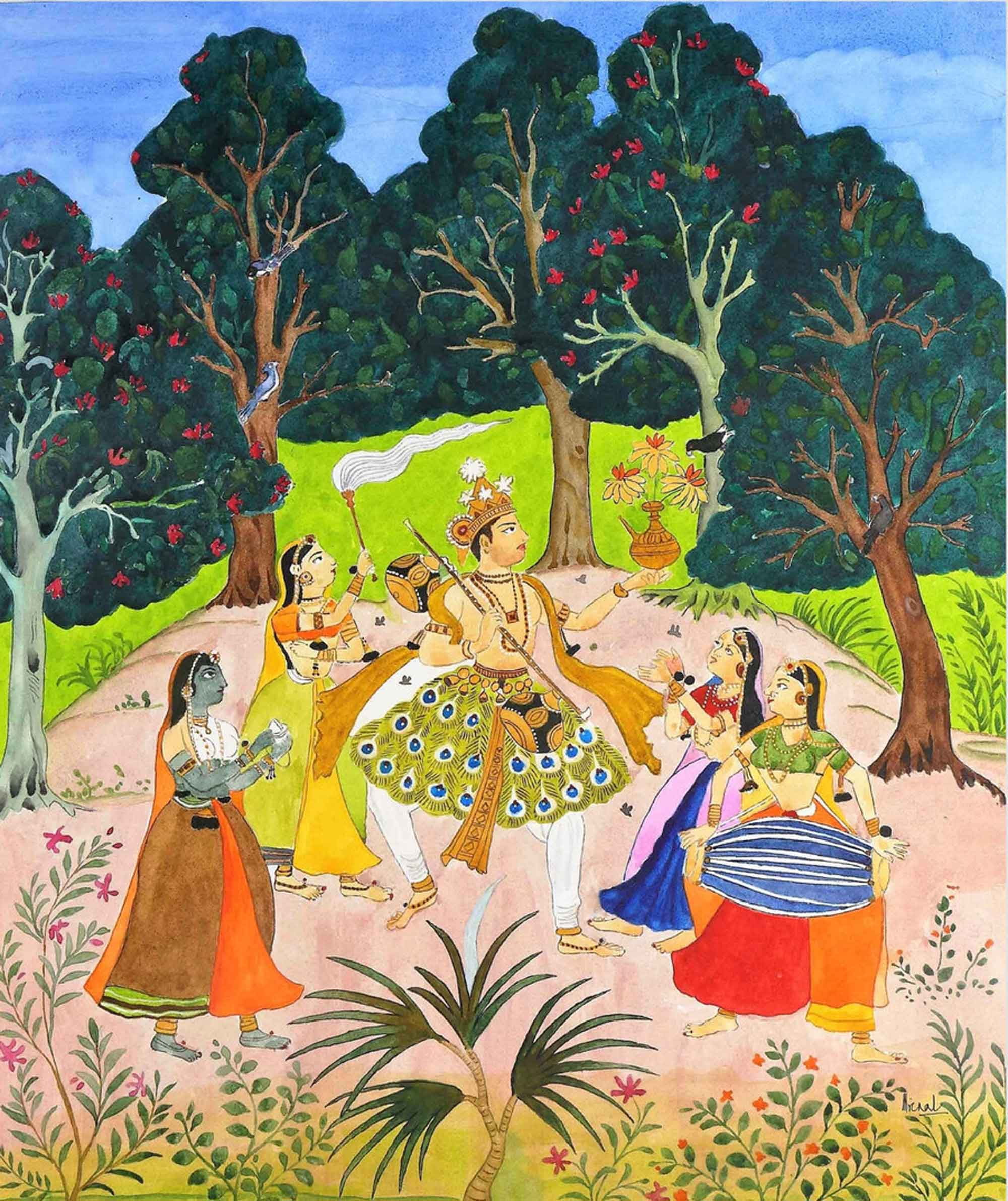 Raga- Basant, A Ragamala Painting, Rajasthani Ragamala Style Painting, Hand Painted, Watercolour ...