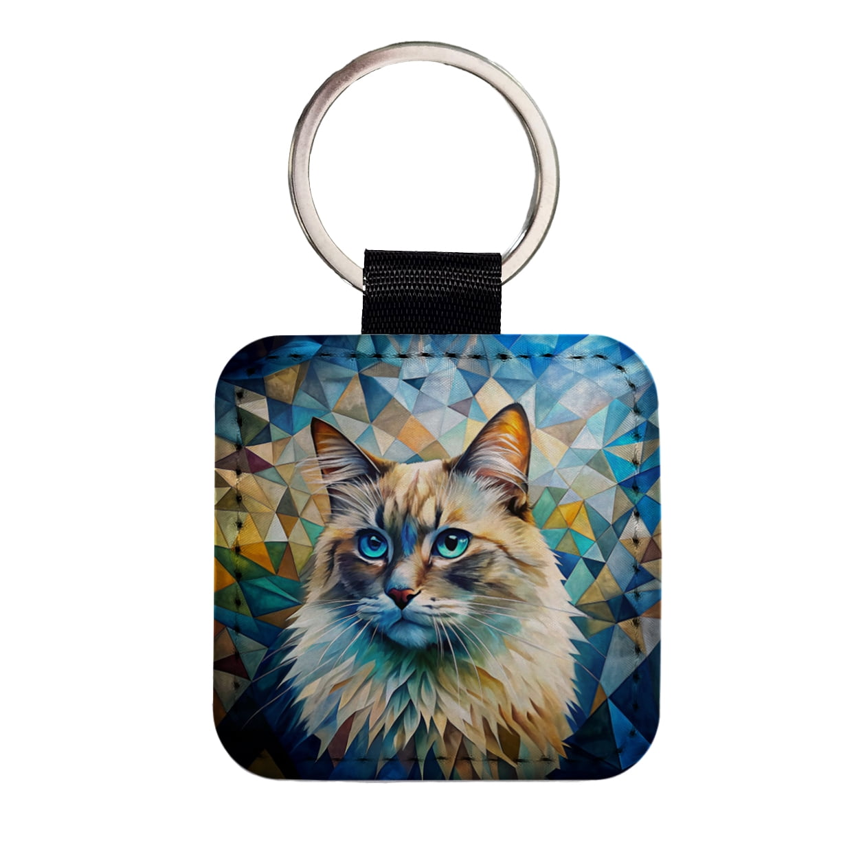 Ragdoll Cat Abstract Art Faux Leather Square Keychain - Walmart.com