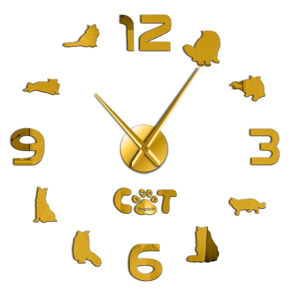 Ragdoll Cat Frameless Wall Clock Stickers, DIY Modern Decorative Clocks ...