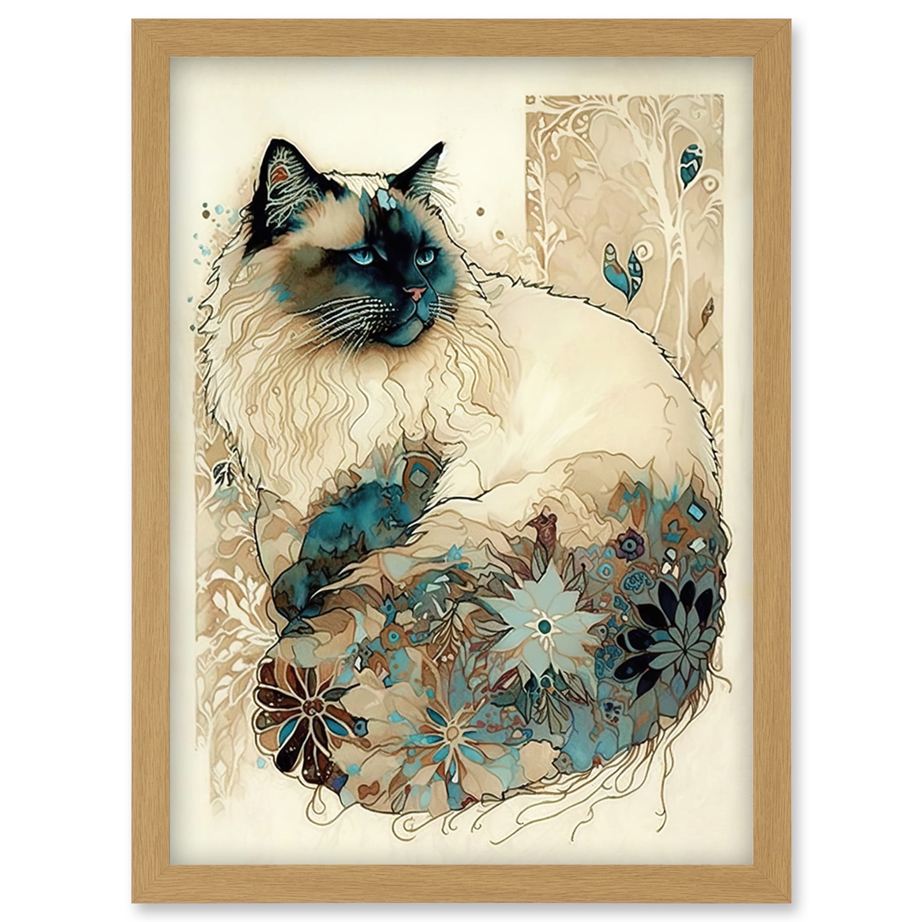 Ragdoll Cat with Floral Pattern Tail Modern Watercolour Illustration ...
