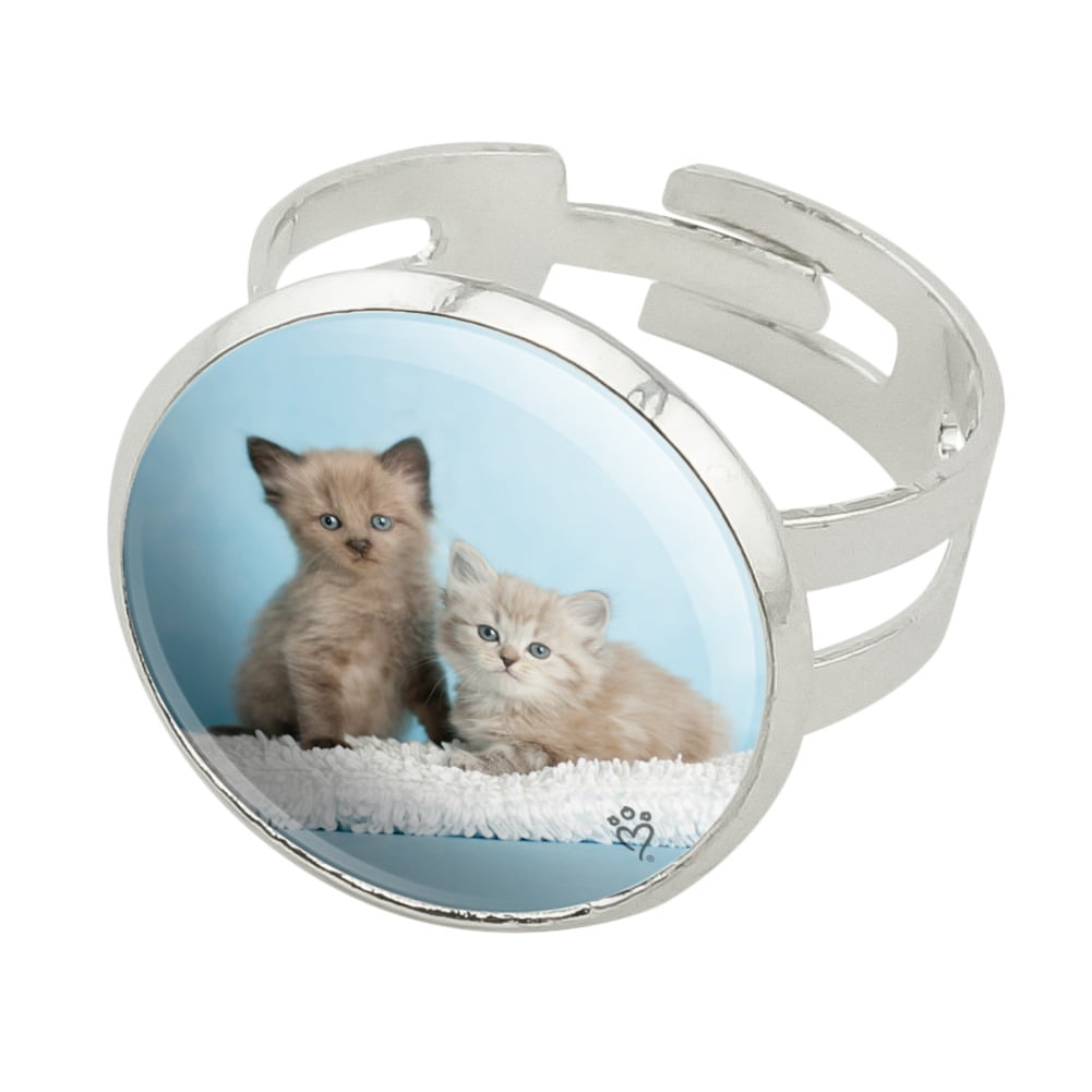 Ragdoll and Tiffany Kitten Cat Friends Silver Plated Adjustable Novelty ...