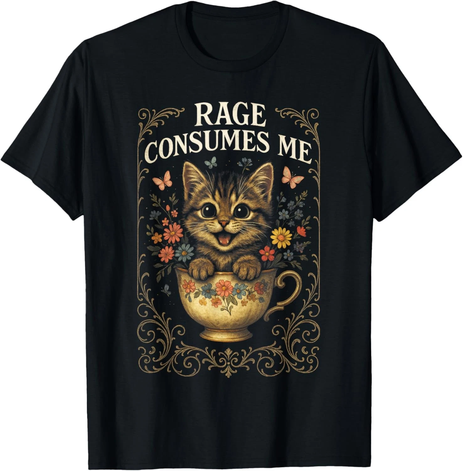 Rage Consumes Me - Funny Cat Vintage Humor T-Shirt Gift for Dad, Mom ...