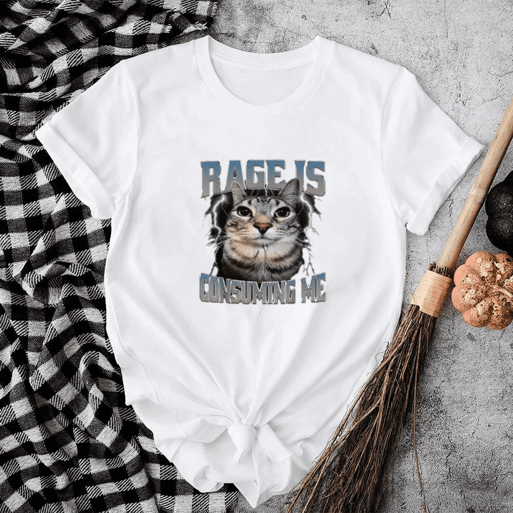 Rage Consumes Me Realistic Cat Artwork Funny Retro Bold Graphic Unisex ...