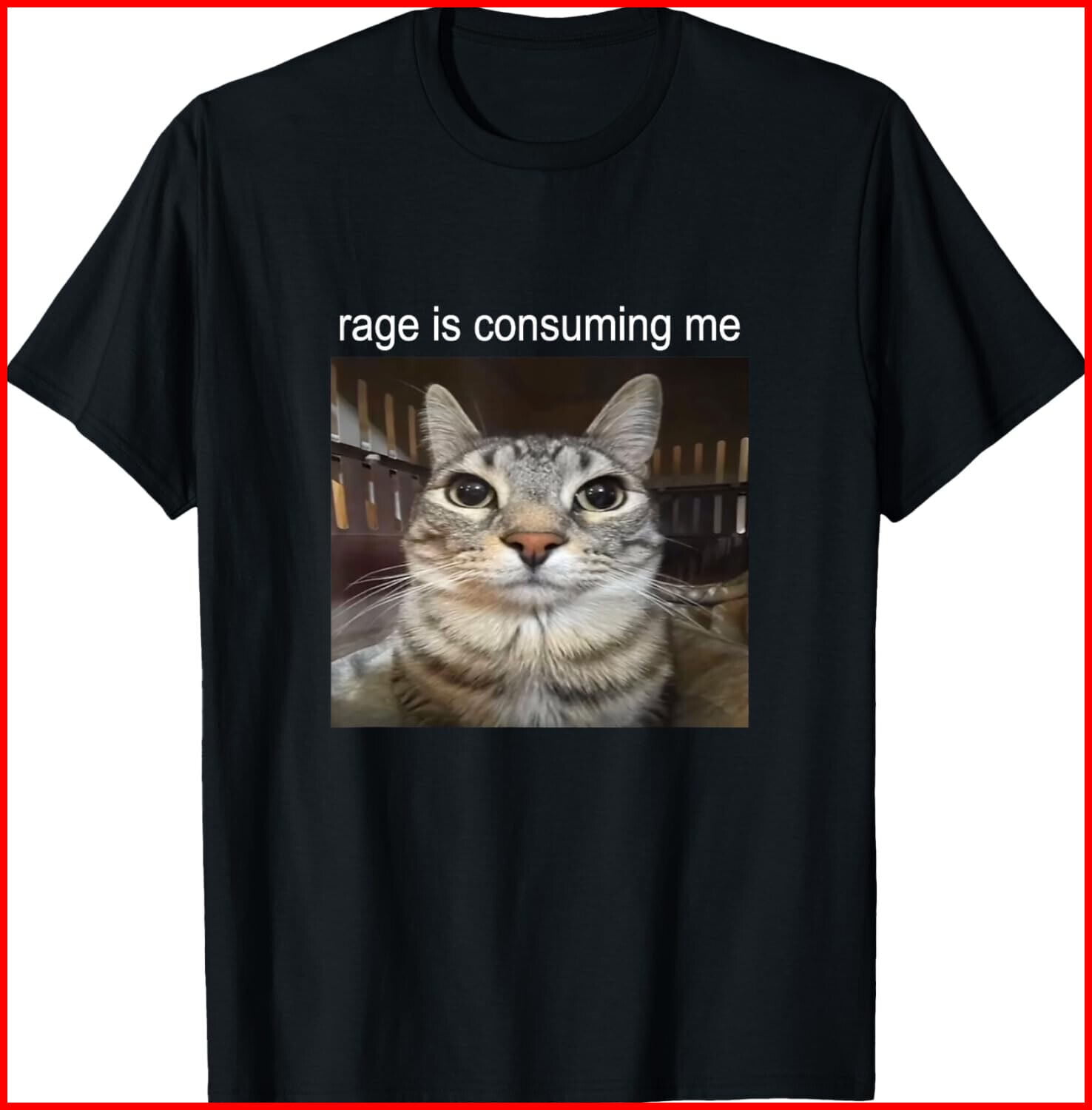 Rage Is Consuming Me Silly Staring Cat Meme black T-Shirt S-5XL ...