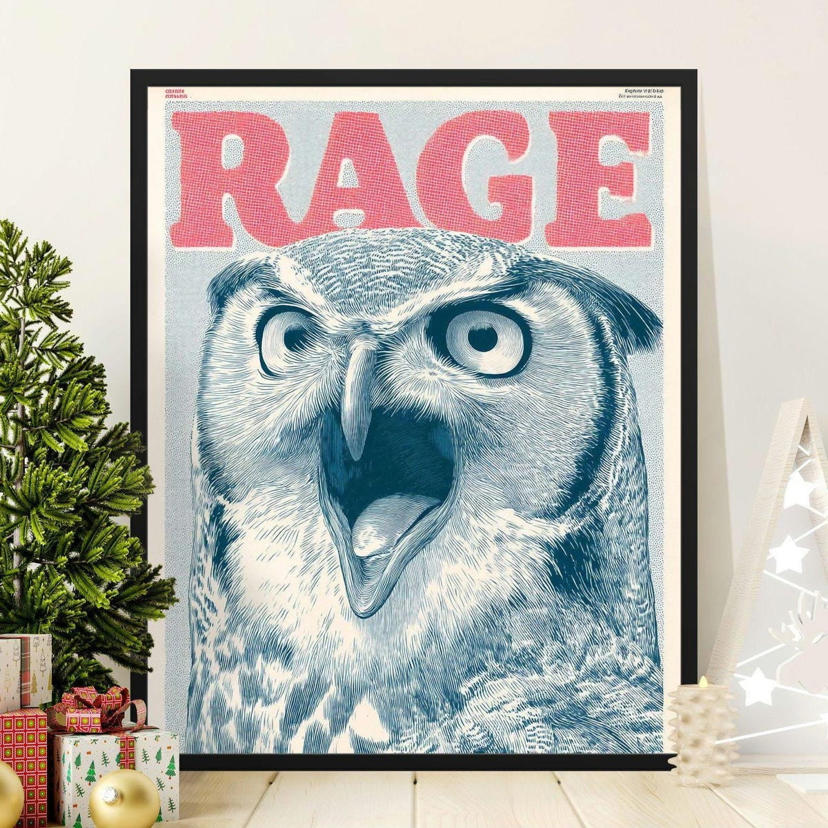 Rage Owl Posters, Angry Bird Wall Art, Great Horned Owl Print, Bird ...