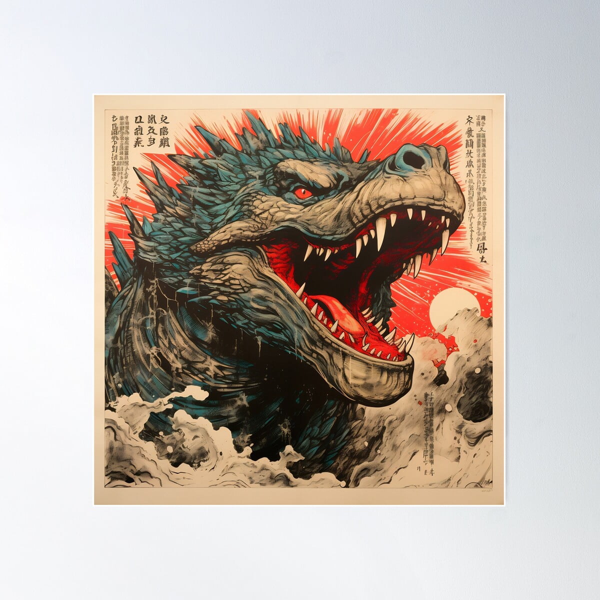 Raging Godzilla Poster Wall Art, Modern Wall Decor For Living Room ...