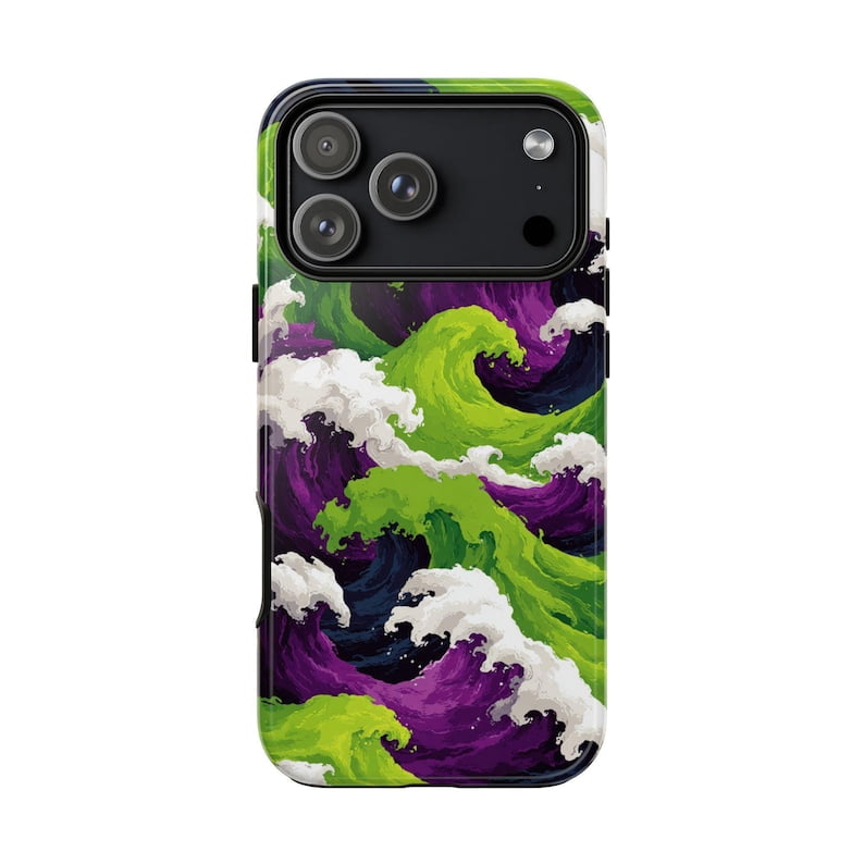 Raging Neon Green Purple Wave Gradient Case for iPhone 17 16 15 14 13 ...