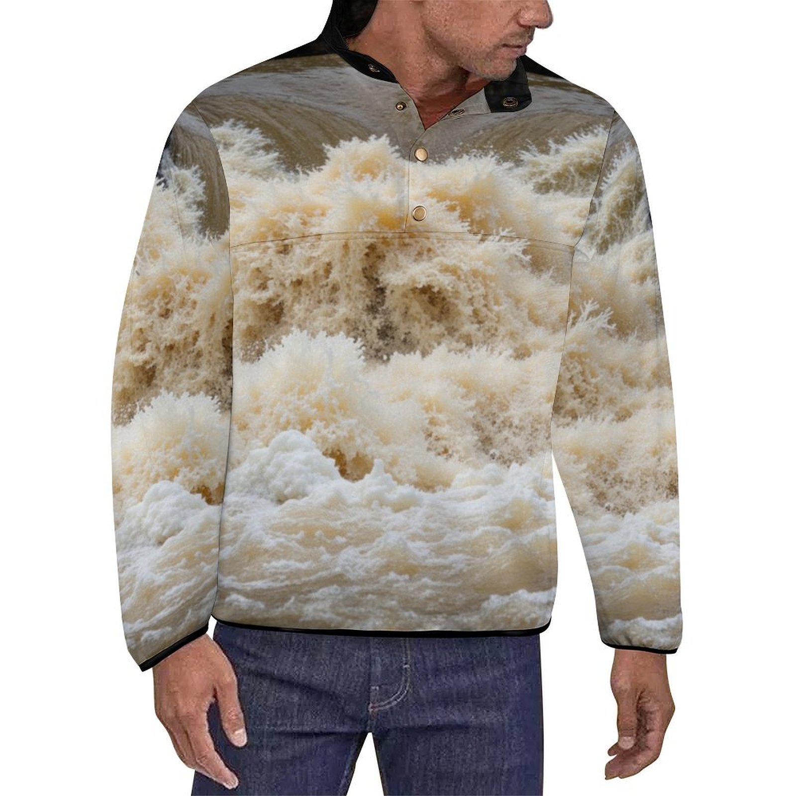 Raging Waterfall through Rocky Canyon Men's Stand Collar Sweater Long ...