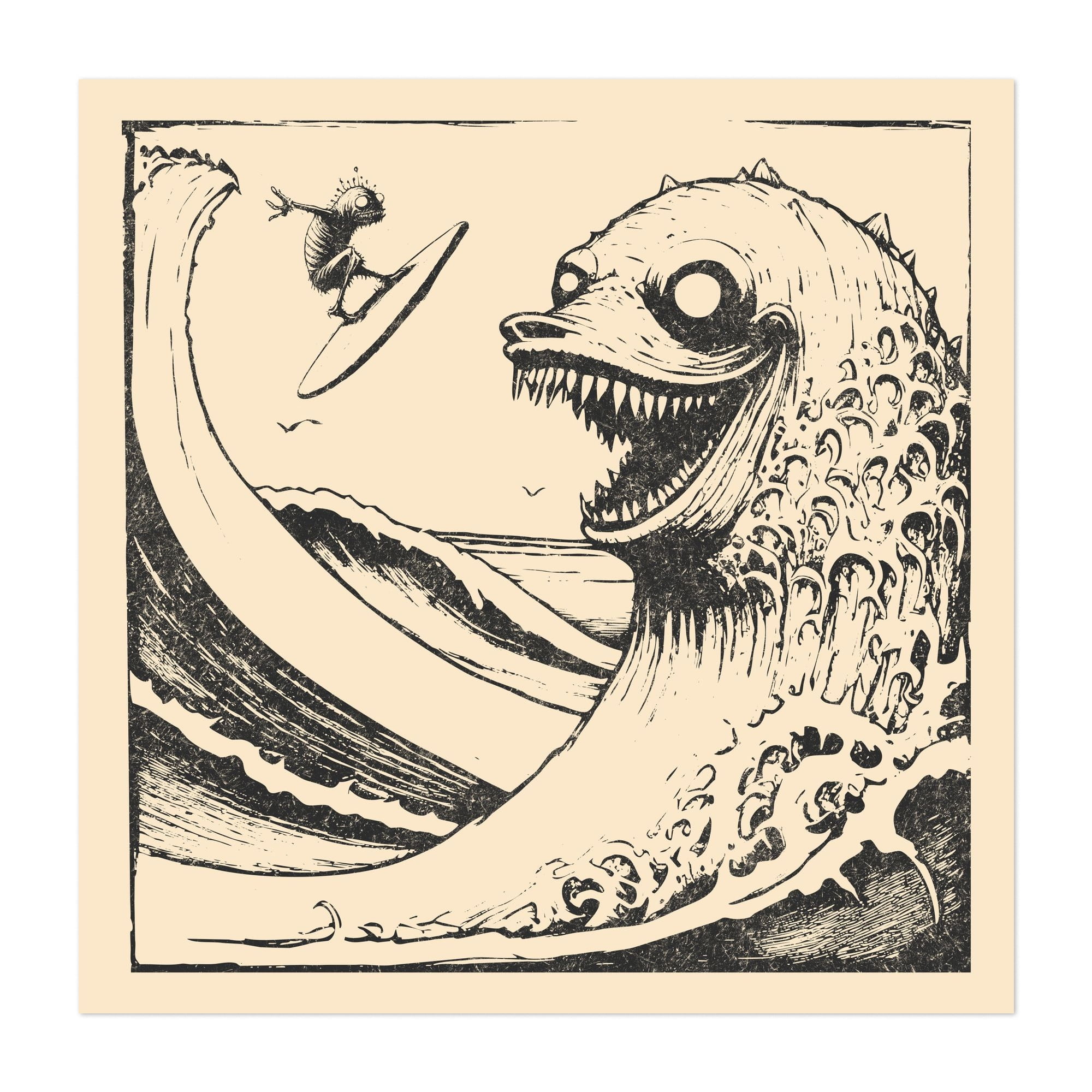 Raging Waves and Sea Beasts - Illustration Surrealism Surf Waves Ocean ...