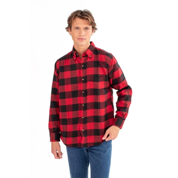 1 Pocket Buffalo Flannel Button Up Shirt - Red Black Plaid Shirt ...