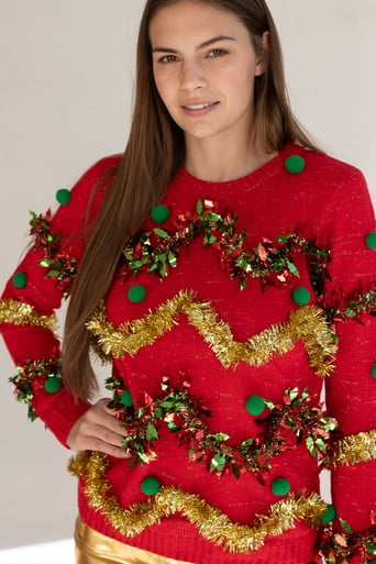 All Over Tinsel Christmas Sweater - Festive Holiday Pullover - Walmart.com