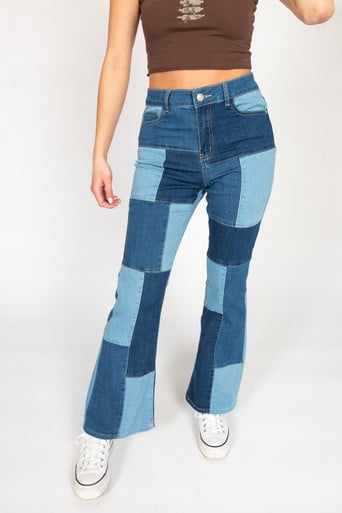 Bell Bottom Patchwork Jeans - Women's Retro Flare Denim Pants - Walmart.com