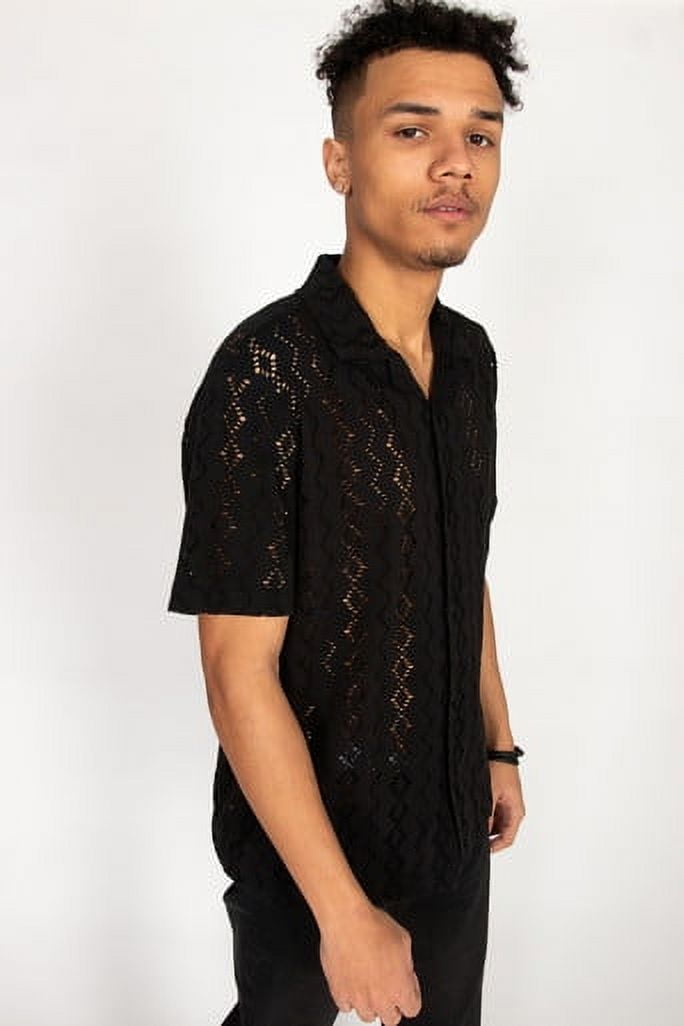 Ragstock Laser Cut Diamond Pattern Button Up Shirt - Walmart.com