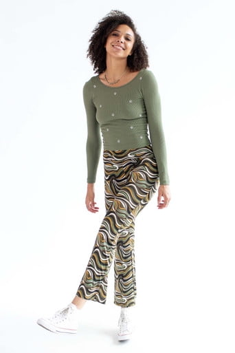 Olive Night Marble Flares - Women's Stretch Pants Retro Design ...