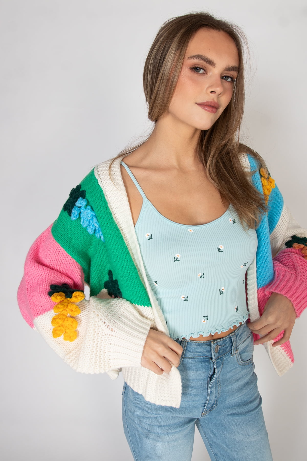 Ragstock Rainbow Fruit 3D Applique Cardigan - Walmart.com