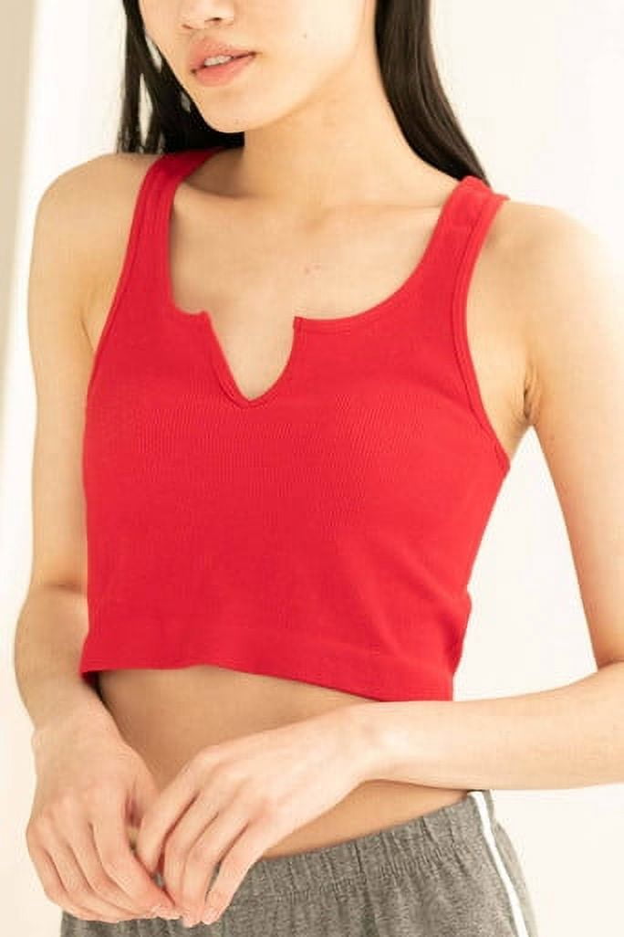 Ragstock Red Seamless Notched Ribbed Crop Tank - Walmart.com