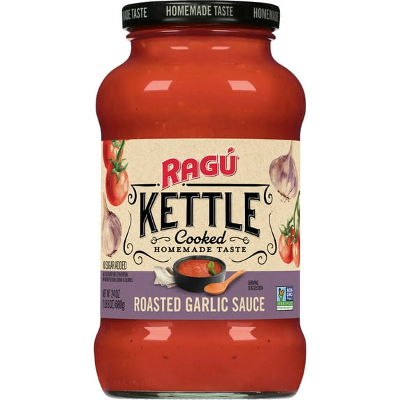 Ragu Kettle Cooked Roasted Garlic Pasta Sauce 24 oz, Slow-Simmered ...