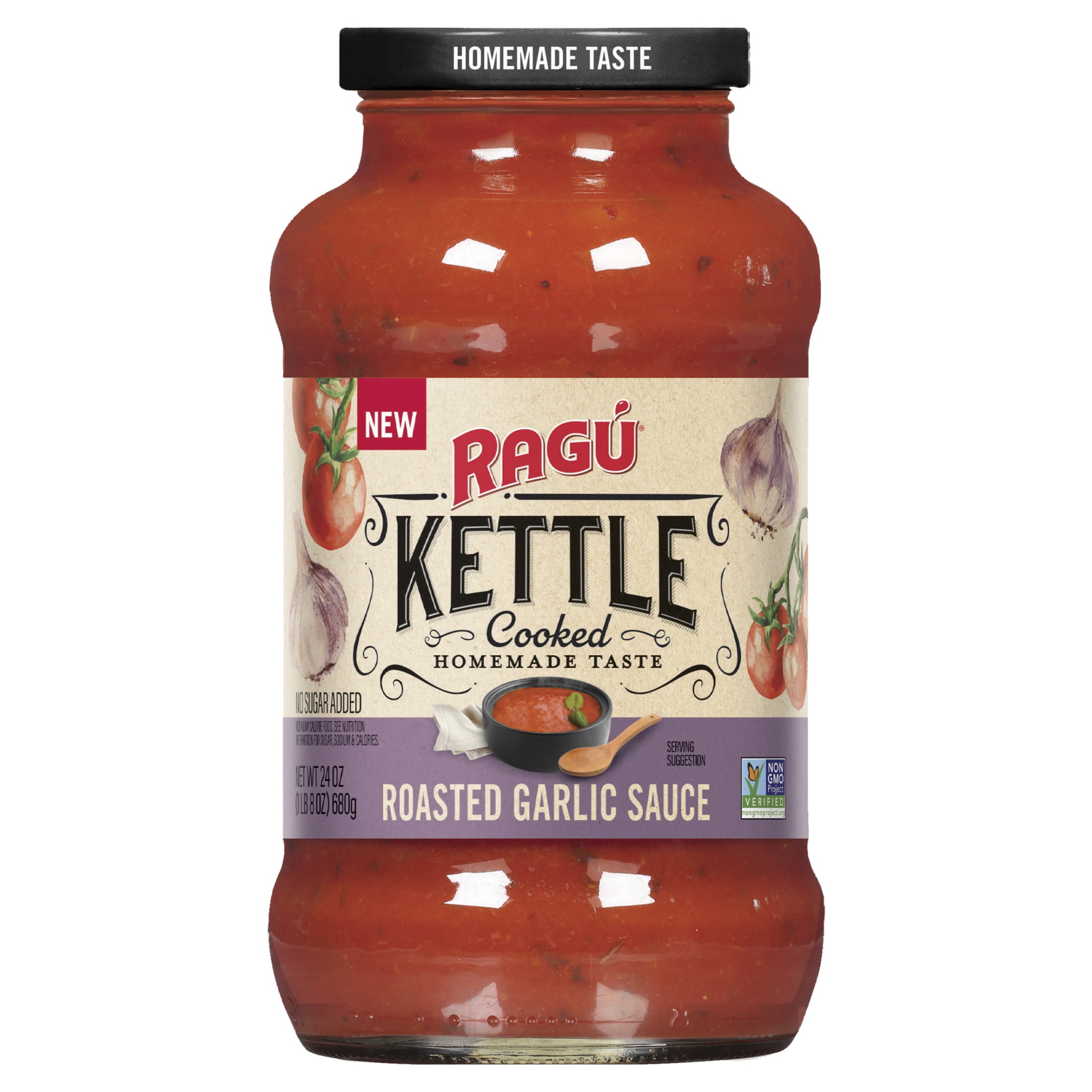 Ragu Kettle Cooked Roasted Garlic Pasta Sauce, Slow-Simmered, 24 oz ...