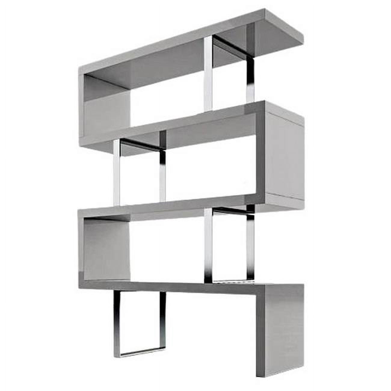 Raha 72 Inch 4 Tier Display Bookshelf, Chrome Metal, Gray Lacquered MDF ...