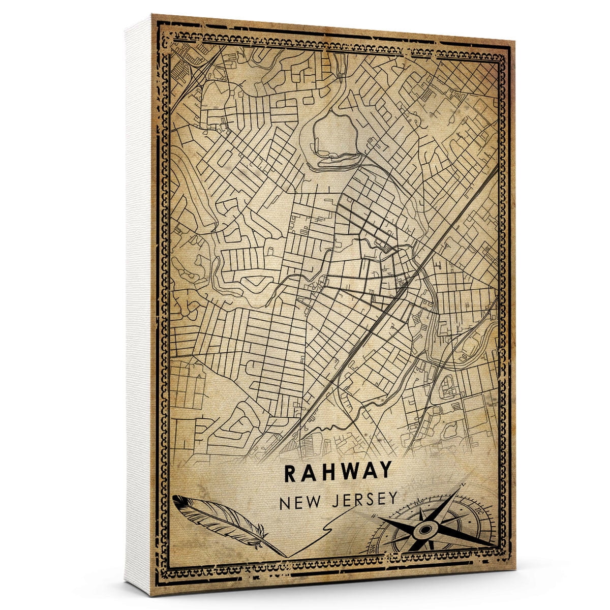 Rahway Vintage Map Prints Canvas, New Jersey Map Art Canvas, Canvas ...