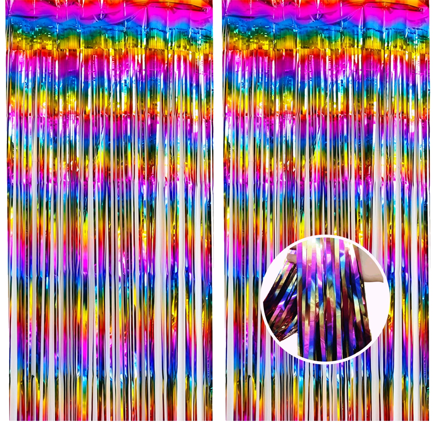 Raibow Metallic Tinsel Foil Fringe Curtains,3.3ft x 6.6ft Photo Booth ...