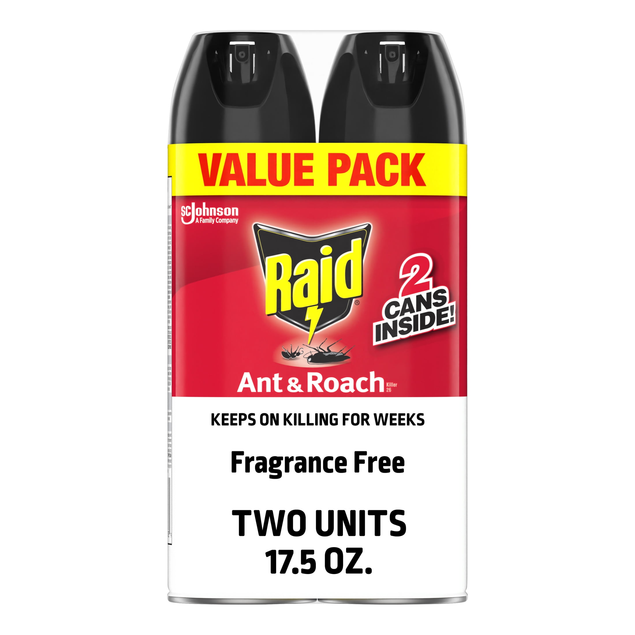 Raid Ant & Roach Killer Aerosol Insecticide, Fragrance Free, 17.5oz, 2 ...