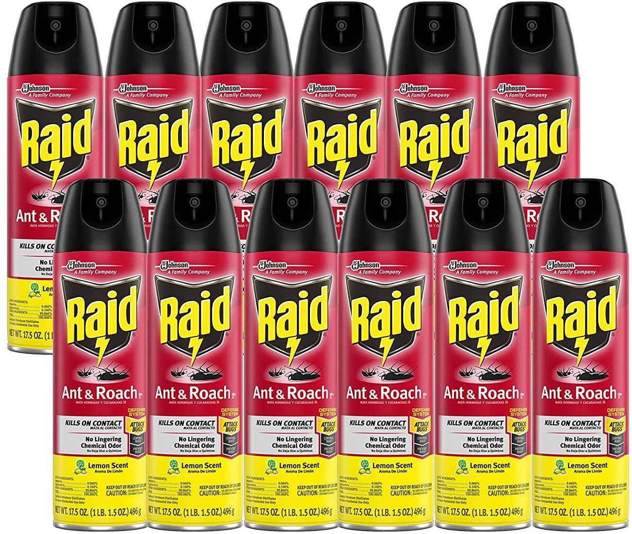 Raid Ant and Roach Killer Spray, Lemon Scent, Indoor Use, 17.5 OZ, Pack ...