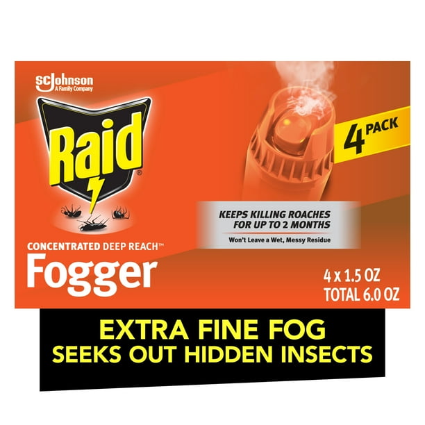 Raid Concentrated Deep Reach Roach Insect Killer & Fogger, 1.5 fl oz, 4 ...