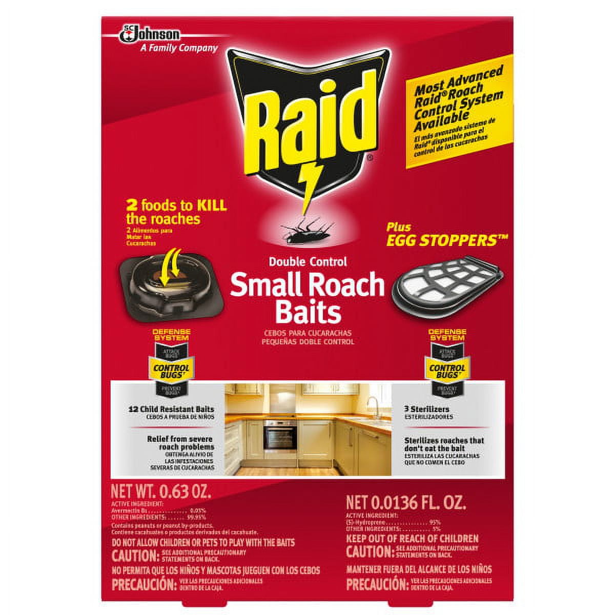 Raid Double Control 12 Small Roach Baits + 3 Egg Stoppers 1 ea, Pack of ...