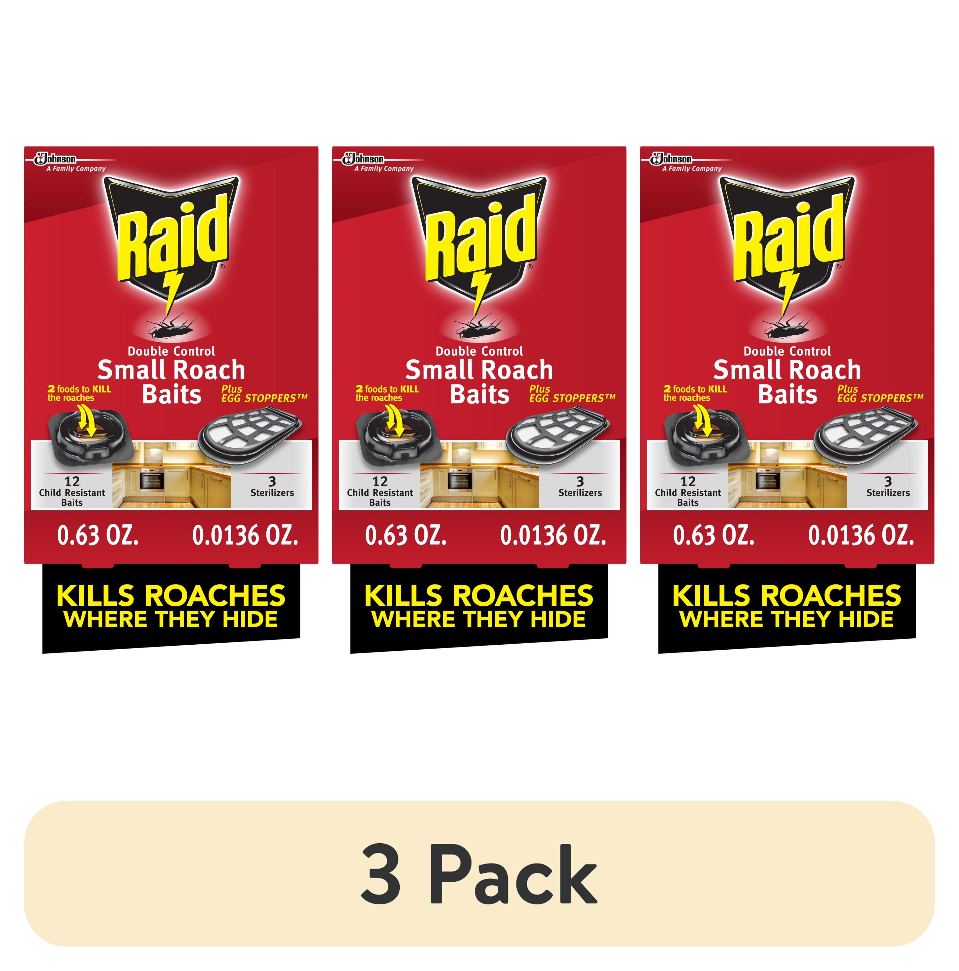 (3 pack) Raid Double Control Indoor and Outdoor Insect Killer, Small Roach Baits, 15 Count ...