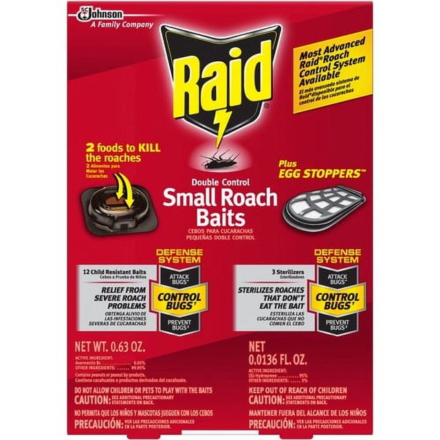 Raid Double Control Small Roach Baits - Cockroaches - Red - 12 / Box | Bundle of 2 Boxes ...
