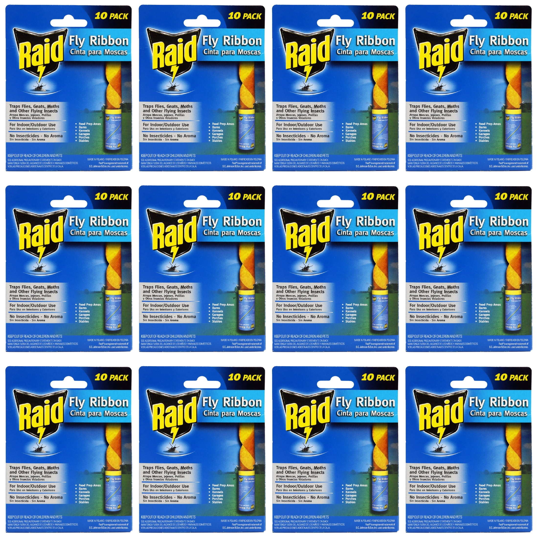 Raid Fly Ribbons Fly Traps, Effective for Kitchen & Food Prep Areas, 10 ...