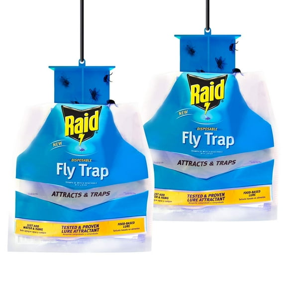 Raid Fly Trap (2-Pack), Outdoor Fly Trap, Disposable Fly Trap Bag ...