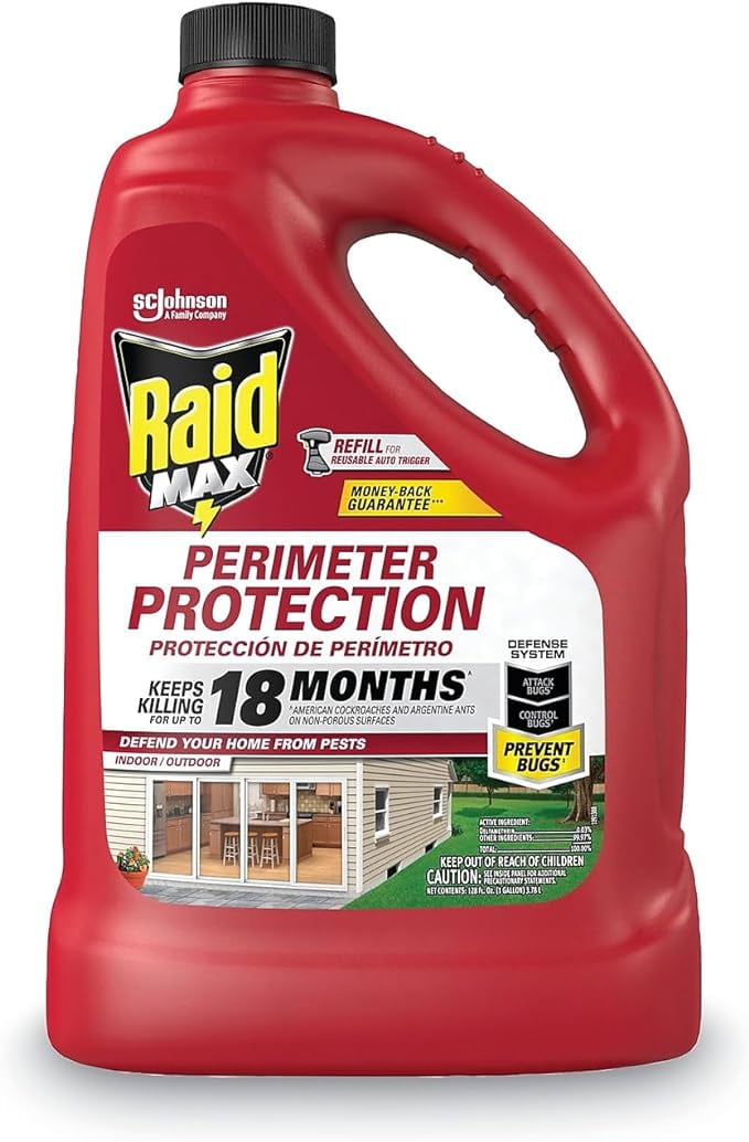 Raid MAX Perimeter Protection Insecticide 128 oz Indoor Outdoor Barrier ...