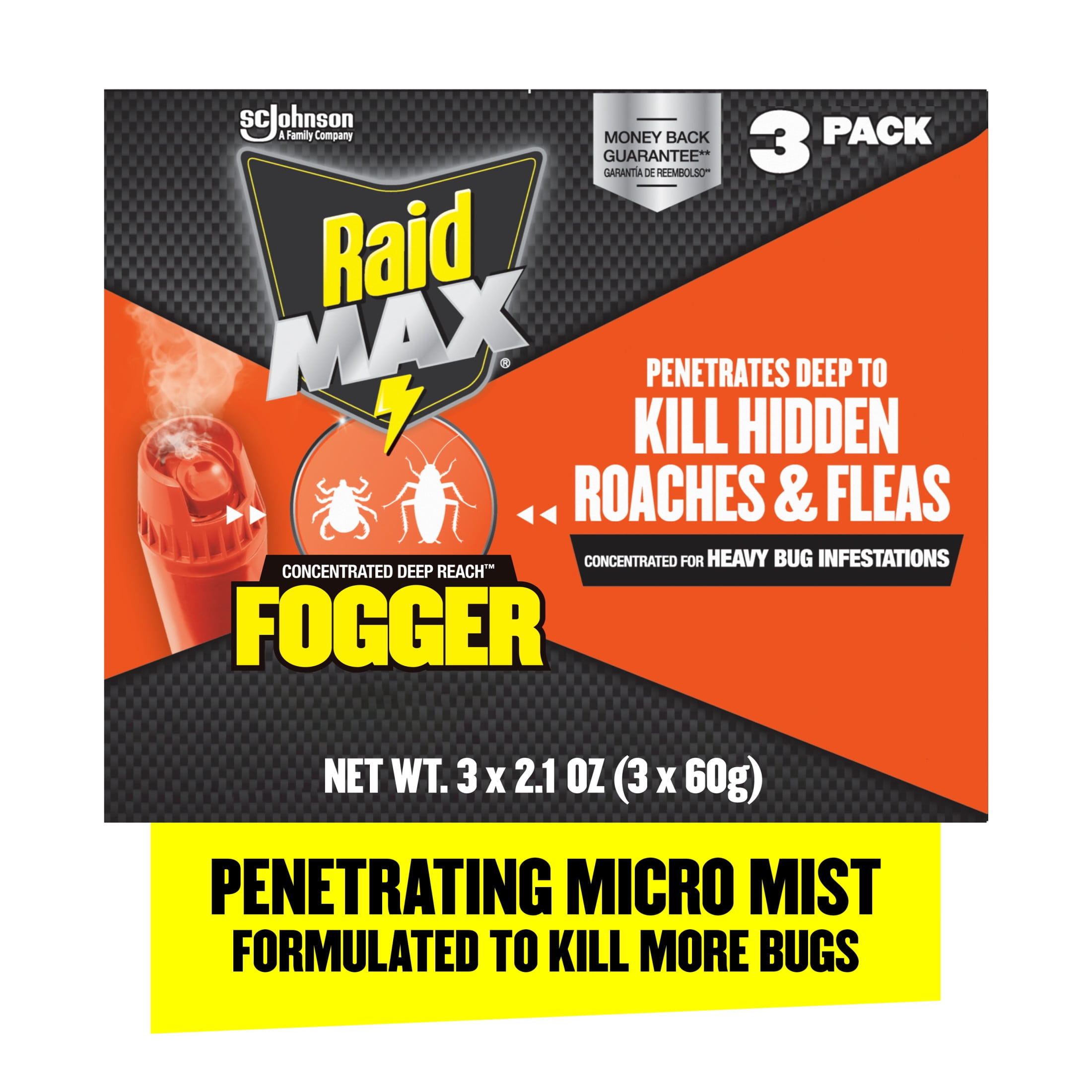 Raid Max Concentrated Deep Reach Fogger,Roach & Flea Insect Killer, 2.1 ...