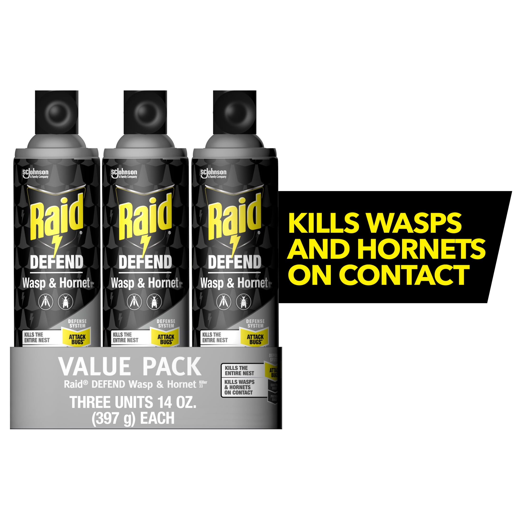 Raid Wasp & Hornet Killer 33, Outdoor Flying Insect Spray, 14 oz, 3 ...