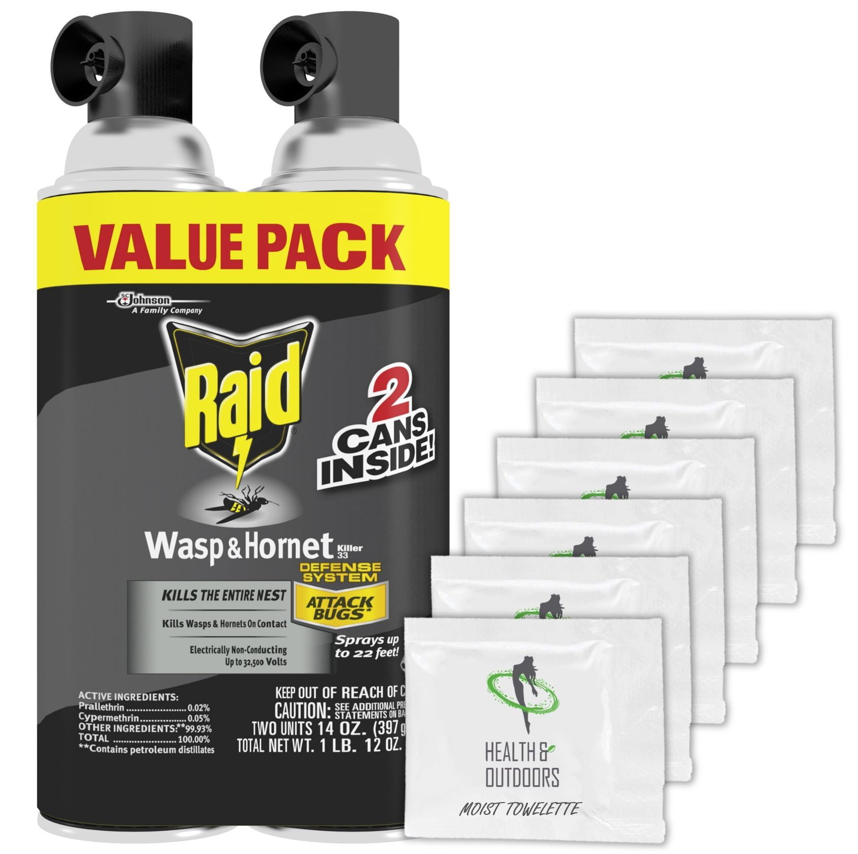Raid Wasp and Hornet Killer 14oz Spray W/ BONUS Moist Towelettes ...