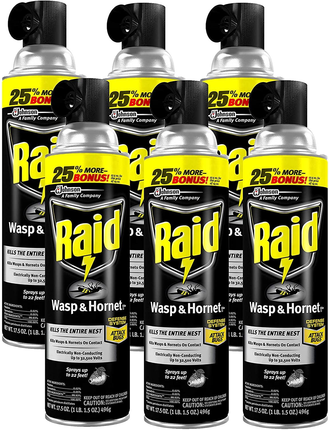 Raid Wasp and Hornet Killer Spray - Outdoor Insecticide - 6 Pack, 17.5 ...