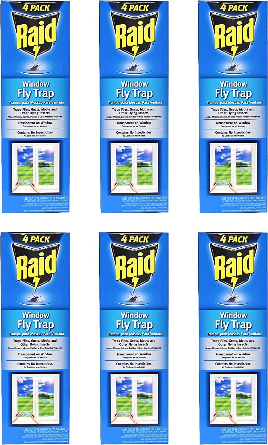 Raid Window Fly Trap 6 Pack, Fruit Fly Traps for Indoors, Disposable ...