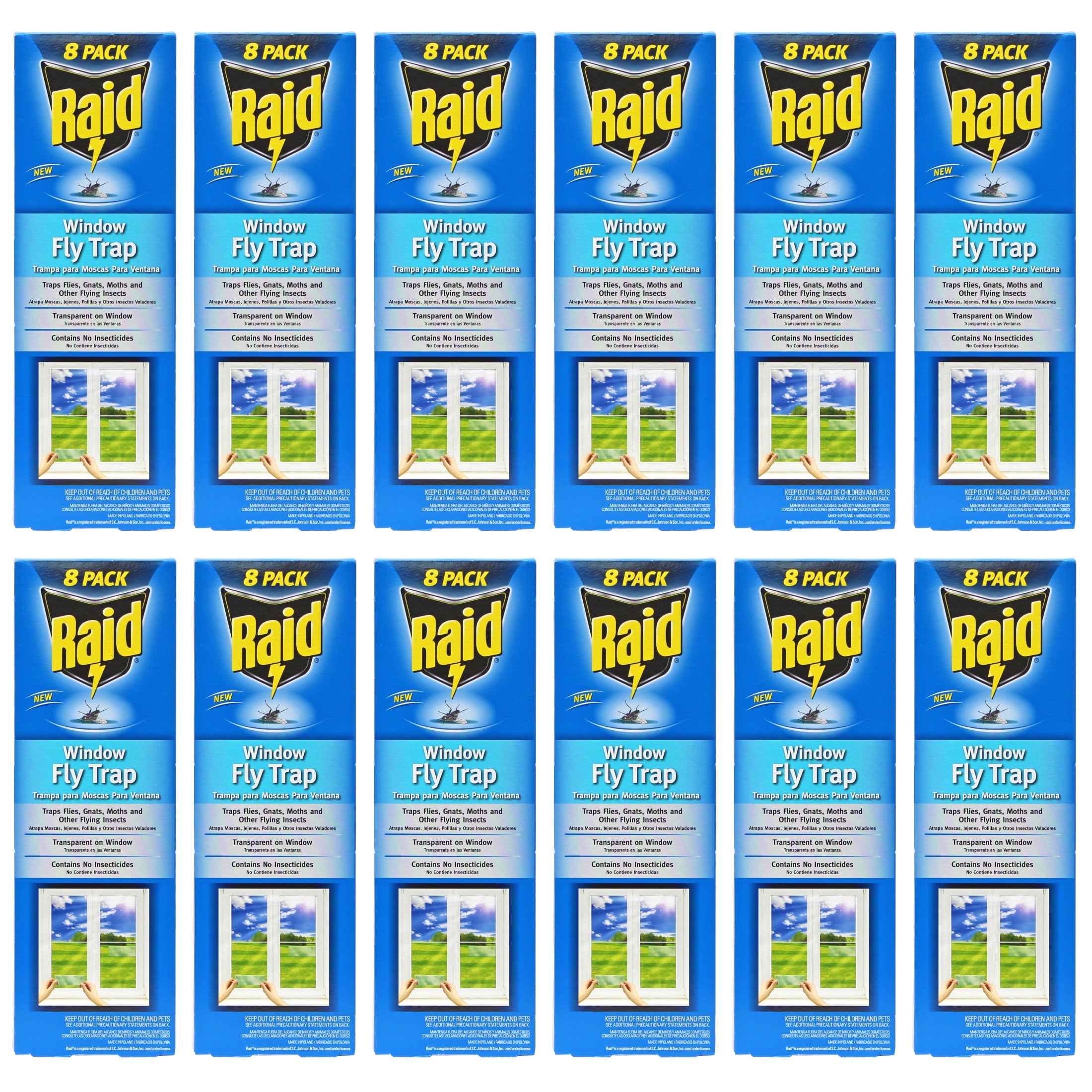 Raid Window Fly Trap, Discreet & Effective Fly Adhesives, 8 Counts, 12 ...