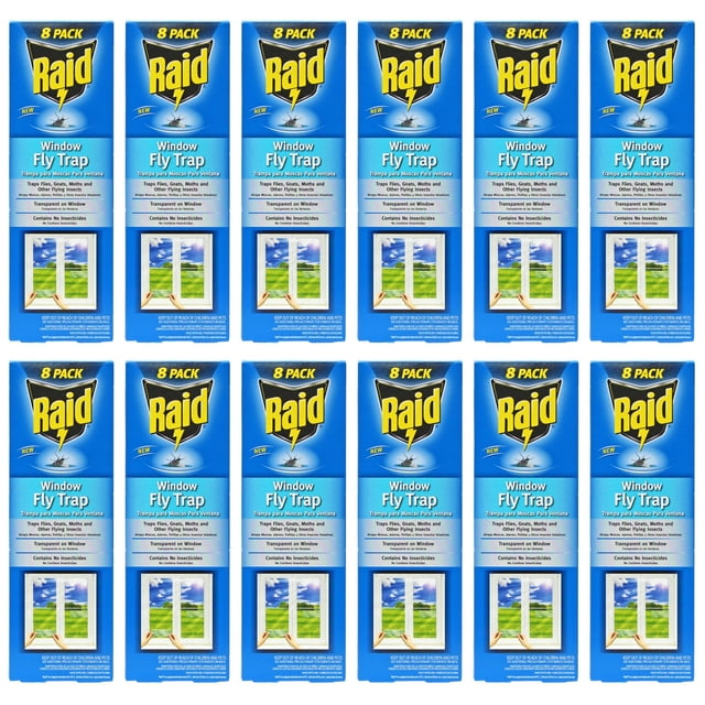 Raid Window Fly Trap, Discreet & Effective Fly Adhesives, 8 Counts, 12 ...