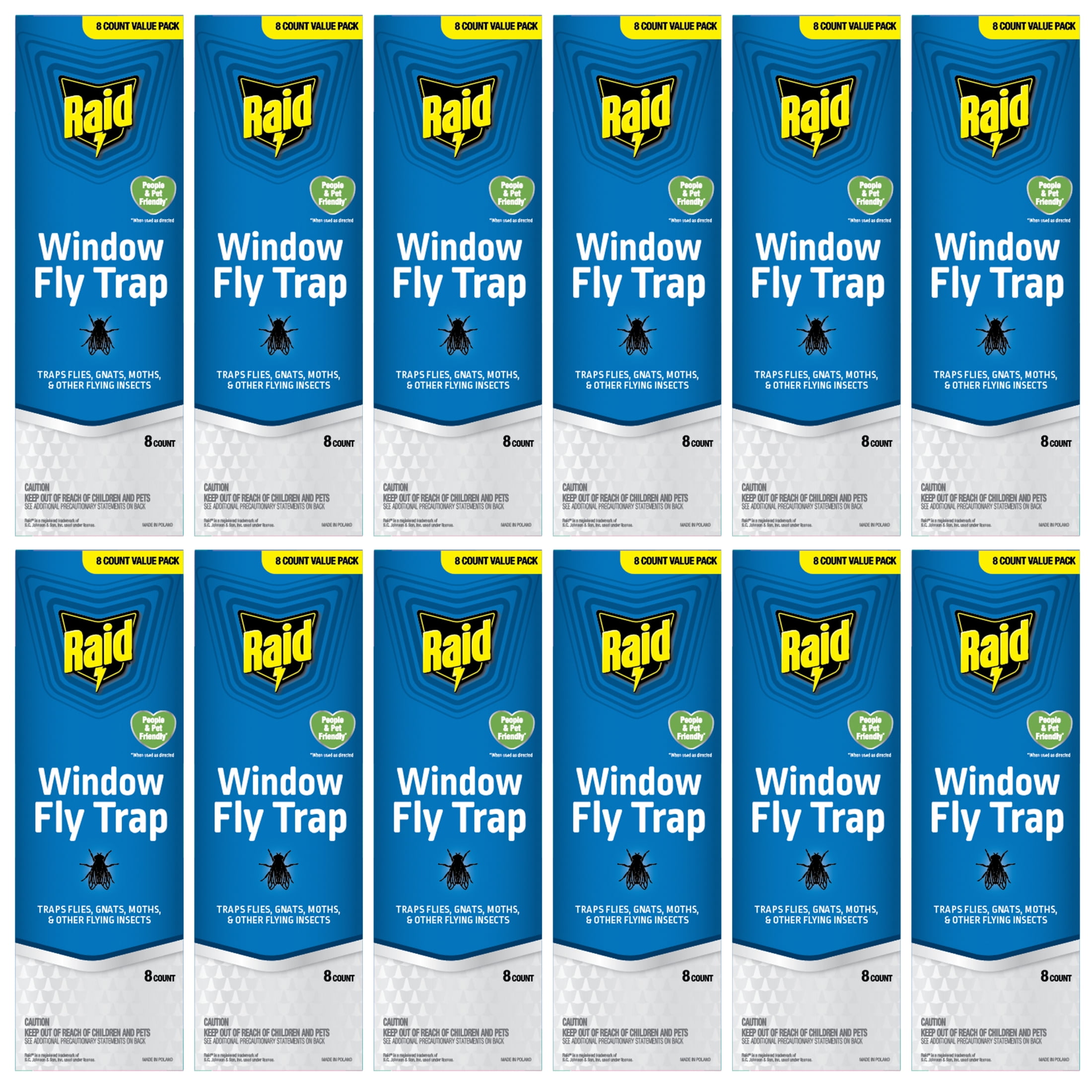 Raid Window Fly Trap, Discreet & Effective Fly Adhesives, 8 Counts, 12 ...