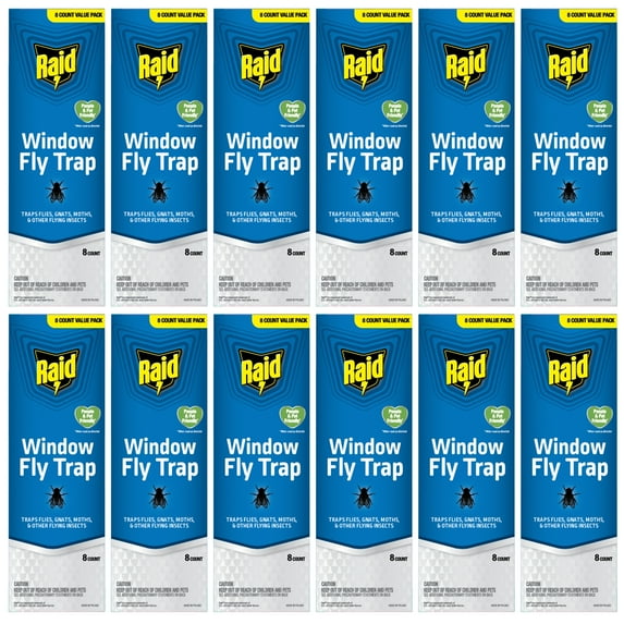 Raid Window Fly Trap, Discreet & Effective Fly Adhesives, 8 Counts, 12 ...