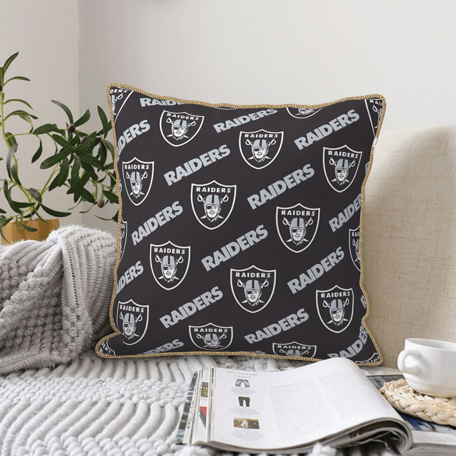 Raiders Football Team Custom Velvet Border Pillow Cover Decorative ...