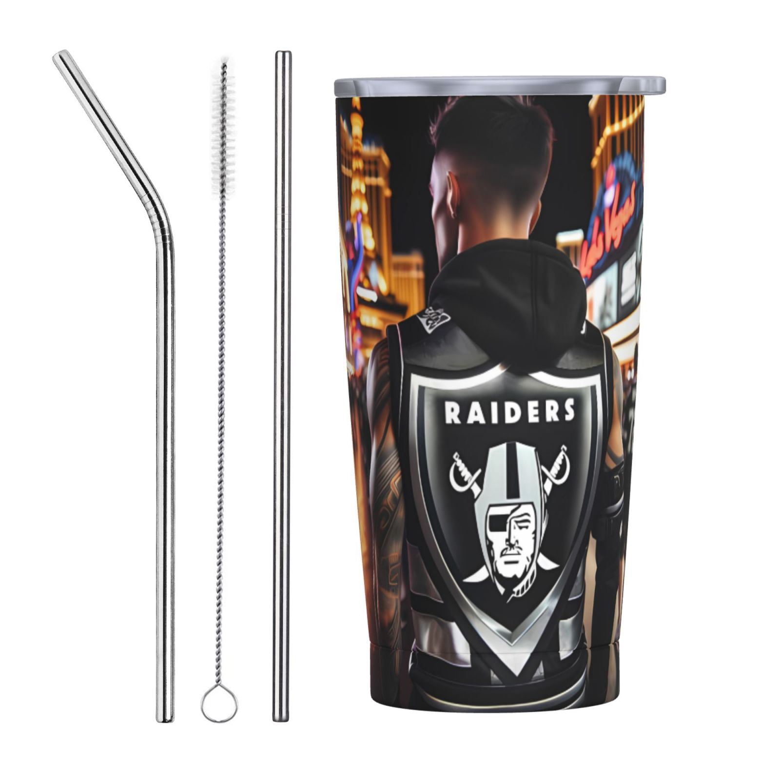 Raiders Football Team Theme 20 oz Car Straw Cup, Travel Coffee Cup, 20 ...