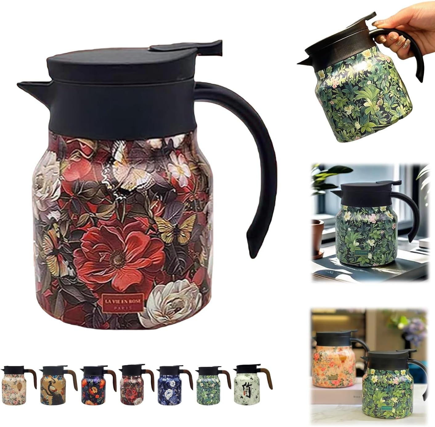 Raidley Vintage Floral Pattern Tea Thermos Built-In Infuser, Doresty ...